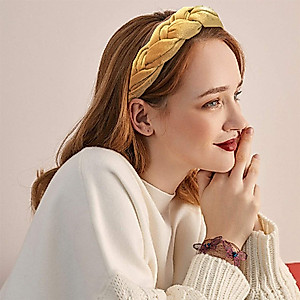 RINVEE Headbands for Women Velvet Braided Headbands Fashion Hairband Criss Cross Hair Accessories, Golden
