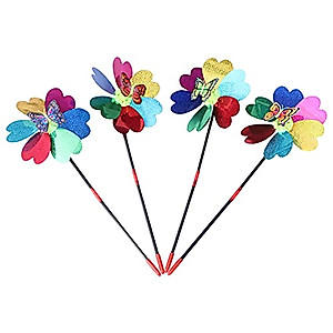 DOITOOL 4PCS Garden Wind Spinner Garden Pinwheels Sunflower Wind Spinners with Metal Stakes for Yard Decor Sequin Butterfly Windmill