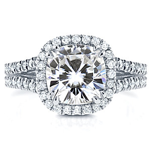 Kobelli Cushion Moissanite Halo Engagement Ring 2 1/2 CTW 14k White Gold, Size 5