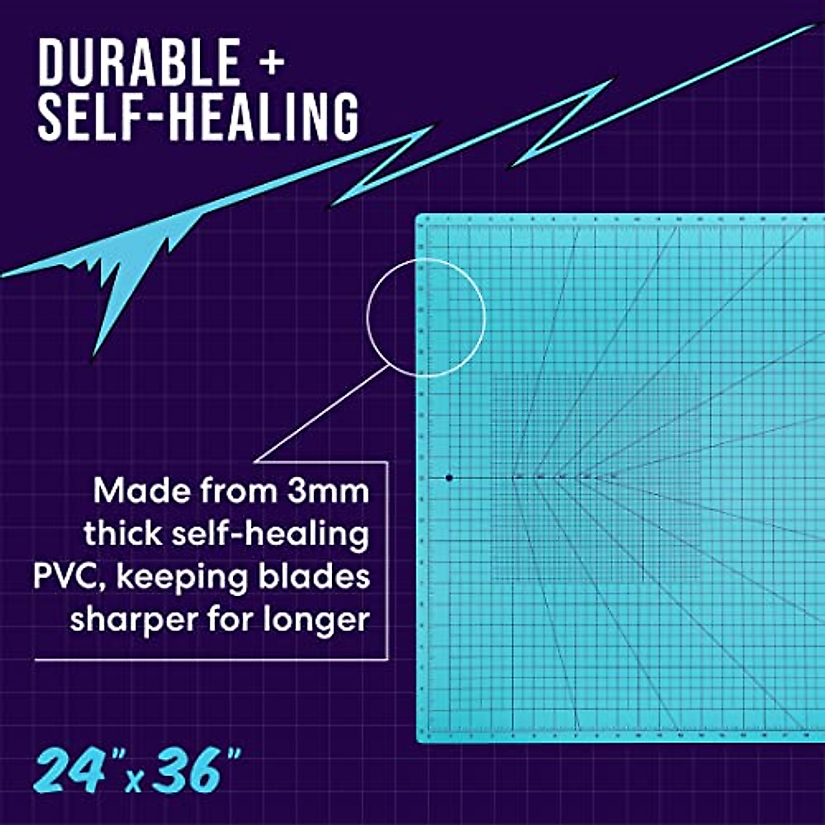 Zoid 18" x 24" Self-Healing Cutting Mat, PVC Grid Mat, Crafting and Sewing Mat for Multiple Projects, Arts and Crafts, Silhouette Cutting, Cyan/Purple BP