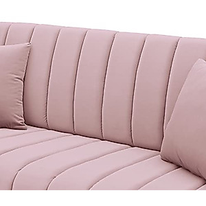 Majnesvon 61" Modern Velvet Loveseat Sofa,Upholstery Love Seat Couches with Tufted Backrest,Golden Metal Legs,Accent Sofa for Living Room Bedroom Apartment Office (Pink)