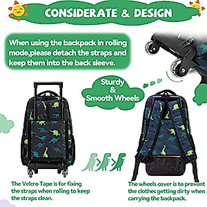 VASCHY Rolling Backpack Kids, 17in Water Resistant Large Bookbag Carry-on Travel Trip Bag with Wheels for Boys Girls Green
