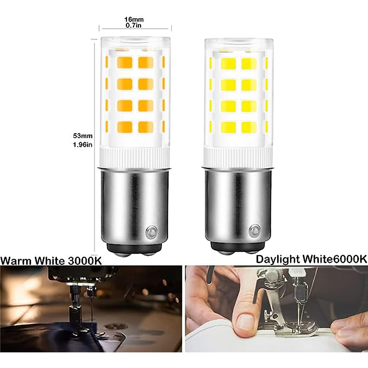 SSXBF BA15D LED Double Contact Bayonet Base 120 Volts 4W Bulb，Daylight 6000K,40W Halogen Replacement Bulb，Sewing Machine Bulbs Pack of 2……