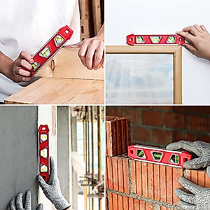 WORKPRO 9-Inch Torpedo Level Magnetic, Small Leveler Tool with 3 Different Bubbles 45°/90°/180° and Overhead Viewing Window, Shock Resistant Bubble Level V-Groove for Measuring plumbing, wood, etc.