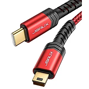 JSAUX Mini USB to Type C Cable, USB C to Mini USB 6.6FT Cable Charging Cord for GoPro Hero 3+, PS3 Controller, MP3 Player, Dash Cam, Digital Camera, GPS Receiver, PDAs and More Mini B Devices 2M/Red