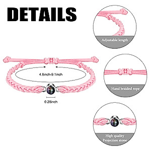 Jewenova Custom Photo Projection Pink Bracelet with Picture Inside, Photo Bracelet Customized Picture, Circle Photo Bracelet Personalized Gifts for Women Men Couple