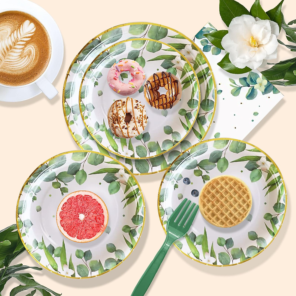 AWLZJZQA 168 Pcs Sage Green Plates and Napkins Party Supplies Serve 24 Eucalyptus Disposable Paper Garden Baby Shower Decorations Bridal Party Plates and Cups and Napkins Sets for Girl Boy Women