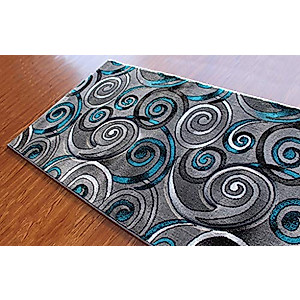 Masada Rugs, Modern Contemporary Woven Area Rug, Hand Carved (32 Inch X 10 Feet, Turquoise)