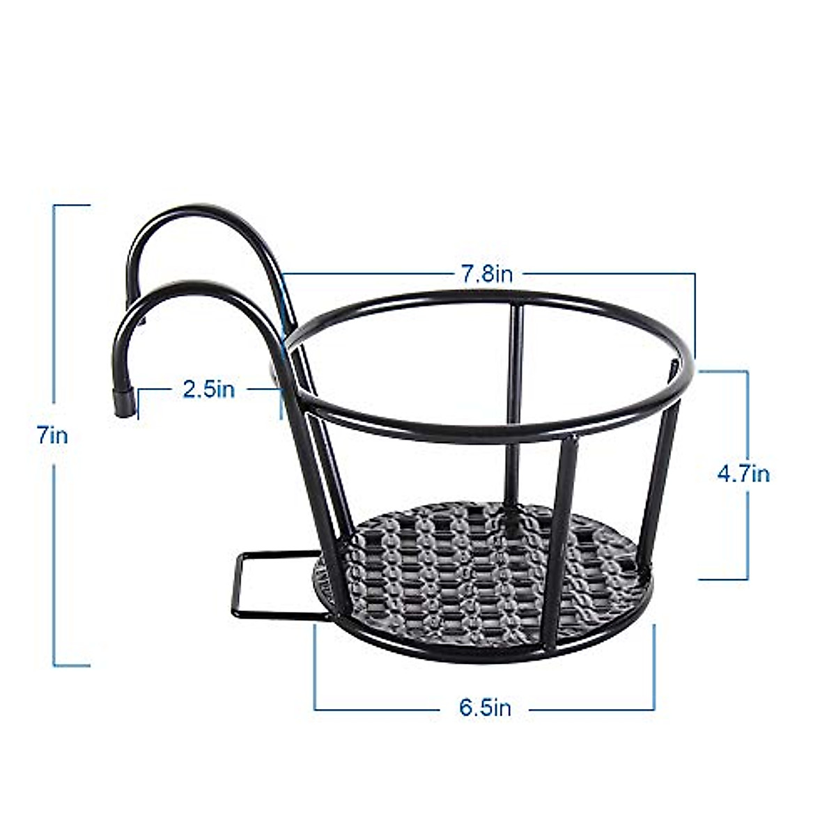 HowRU Iron Art Hanging Baskets Flower Pot Holder Over The Rail Metal Fence Planters Assemble - Pack of 3 (Black)