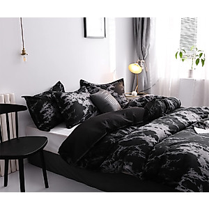 Celevingne Duvet Cover Set 3PCS with Zipper Closure Luxurious Modern Printed Comforter Cover 1 Duvet Cover and 2 Pillowcases (Black Marble, Twin)