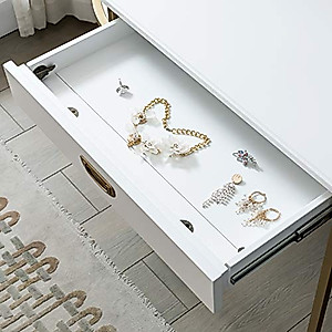 Leick Home 85405 Oval Metal Leg Desk with Drop Front Keyboard Drawer, Cottage White/Gold