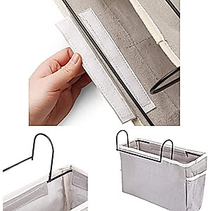 KonHaovF 2Pack Bedside Organizer Caddy Hanging with Hook, Bed Storage Pocket for Dorm Kids Room Top Bunk Bed Loft Bed, Bedside Storage for Phone Remote Control Laptop Books (White)