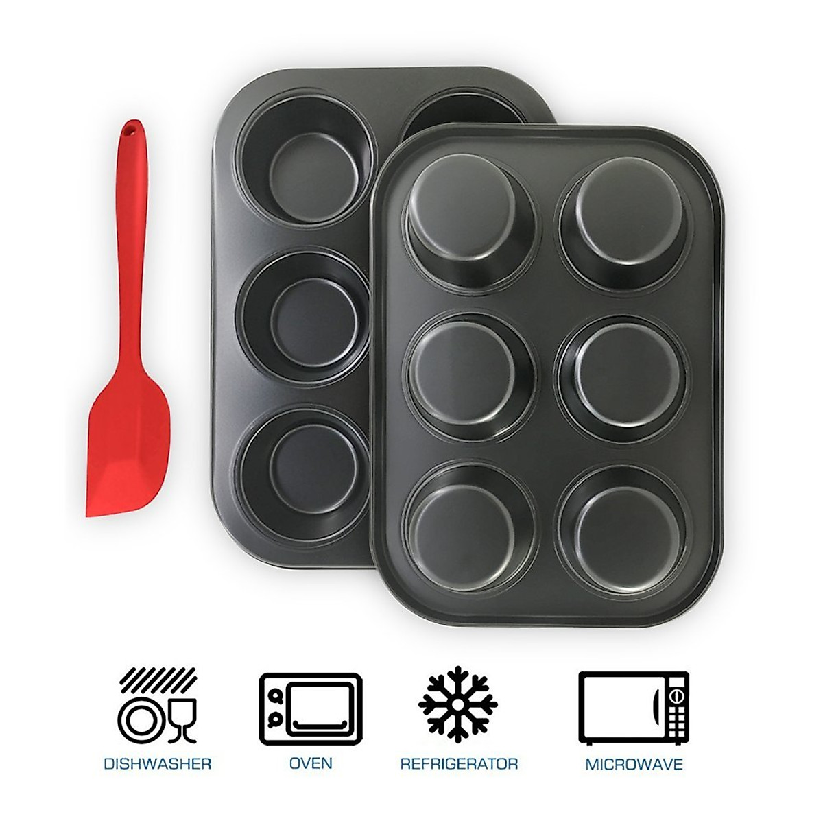 SourceTon 6-Cup Metal Muffin Mold Bonus with Spatula, 3 pcs pack of Muffin Mold