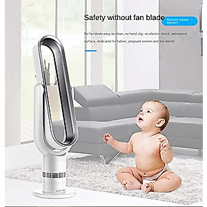 Leafless fan can be remotely controlled, touch screen, children's safety, leafless fan, floor fan, table fan, air volume, quiet, soft, cool, wind speed is adjustable in ten gears (White&Silver)