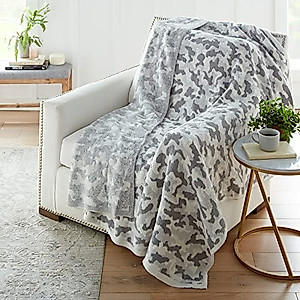 Crafted by Catherine Camouflage Print Cozy Knit Throw Blanket 60" x 70" Inches, Soft Comfy Decorative Throw for Couch Bed Sofa Travel, Camo Grey
