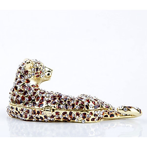 SEVENBEES 24K Golden Leopard Jewelry Trinket Boxes Hinged Hand Painted Enameled Leopard Figurine Gift