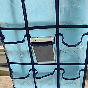 NIMES Hanging Closet Underwear Sock Jewelry Storage Over The Door Classroom Cell Phone Calculator Organizer 12 Clear Pockets (Blue)
