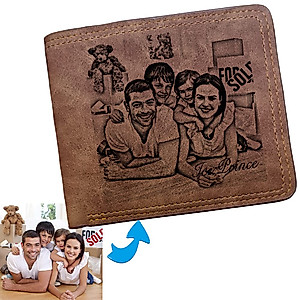 ICE PRINCE Mens Wallet Can Be Customized With Customer Photo And Text Custom Bi-Fold Soft Wallet (light brown)