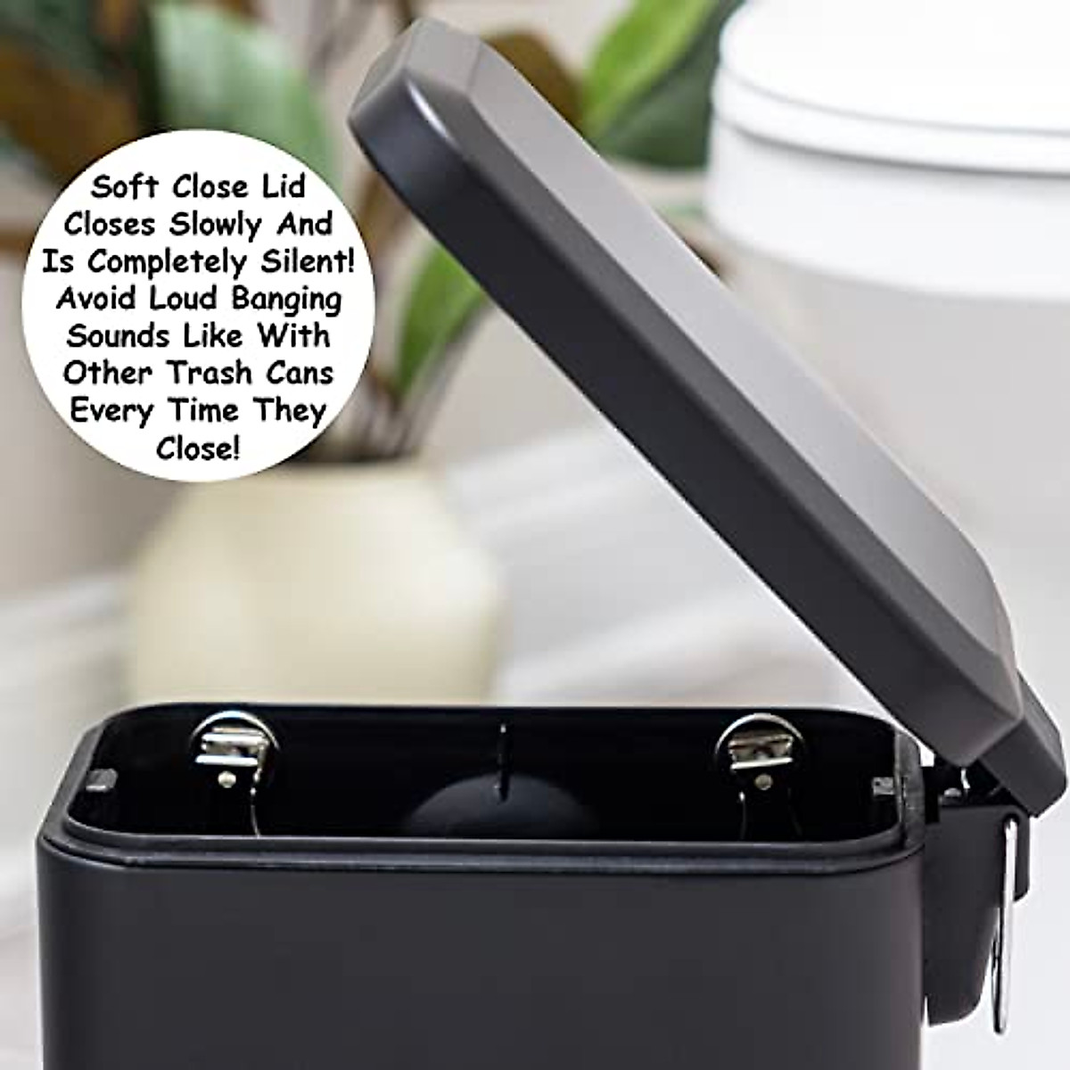 Homie Soft Close, Slim Trash Can 3.2 Gallon with Anti - Bag Slip Liner and Lid, Use as Mini Garbage Basket, Slim Dust Bin, or Decor in Bathroom, Restroom, Kitchen, or Bedroom (Matte Black)