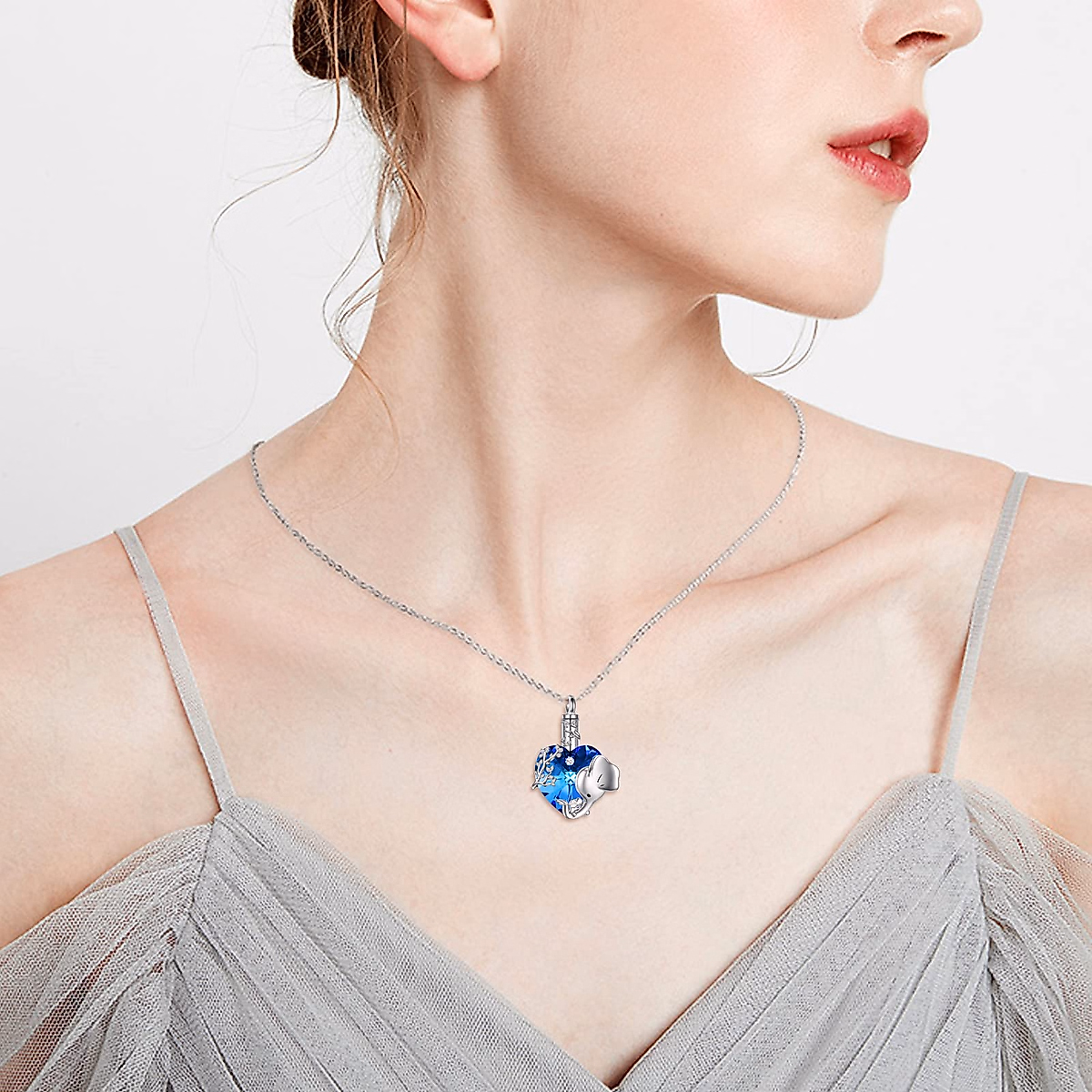 VONALA Elephant Urn Necklace for Ashes 925 Sterling Silver Heart Crystal Cremation Jewelry for Ashes Memorial Keepsake Jewelry Gifts for Women