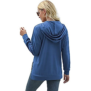 Auremore Womens Hoodies V Neck Long Sleeve Tops Fall Shirts Button Up Fashion Sweaters Blue L