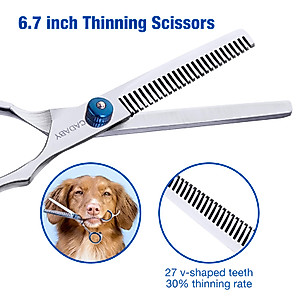 CADABY Dog Grooming Scissors with Safety Round Tips,5 in 1 Dog Grooming Scissors Kit, 4CR Stainless Steel Professional Pet Grooming Shears for Dog, Cat,Sharp and Sturdy