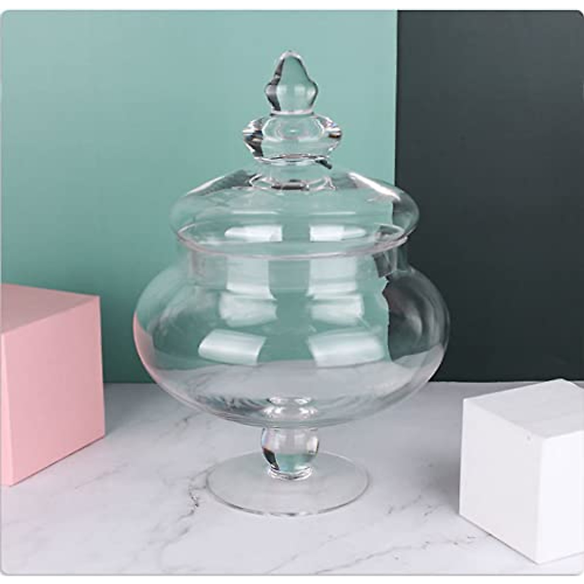 Livejun Glass Apothecary Jars Clear candy Buffet Display Small Elegant Storage Jars Decorative cookies Storage Clear Glass Canisters for Kitchen Wedding Party Set of 2