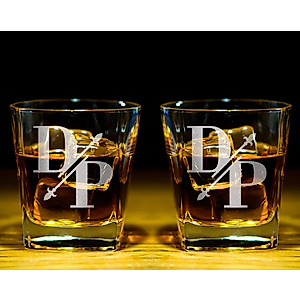 Whiskey Bourbon Glasses Personalized Monogrammed Set Rock Glass Decanter for Him Best Man Groomsmen Proposal Father in Law Idea Groomsman Groom