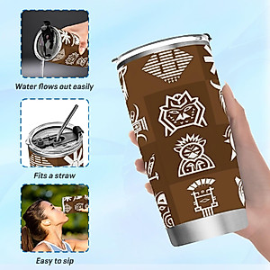 Traditional Culture Of Brown Totem Stainless Steel car cup with Straw Lid coffee travel mug 20oz for hot and cold drinks simply Vacuum Insulated Tumbler 20 OZ