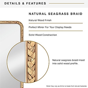 MCS 24x36 Large Wall Mirror, Natural Woodgrain Solid Wood Frame with Braided Seagrass Detail, Vertical & Horizontal Coastal Mirror for Bathroom, Bedroom & Livingroom