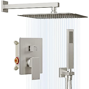 Gabrylly Shower System Brushed Nickel, Rain Shower head with handheld Shower Spray Combo, Rainfall Shower Faucet Set Complete, High Pressure 10" Stainless Steel Shower Valve Set