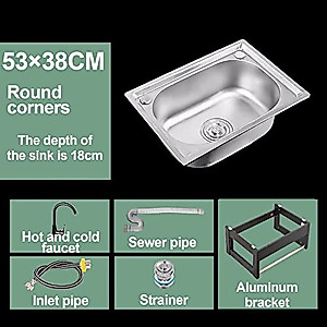 Commercial Restaurant Kitchen Sink 1 Compartment Stainless Steel Sink Wall Mounted Sink With Faucet Combo And Strainer For Restaurant,Laundry Room,Backyard,Kitchen,Garage (Color : Bracket2, Size : 5