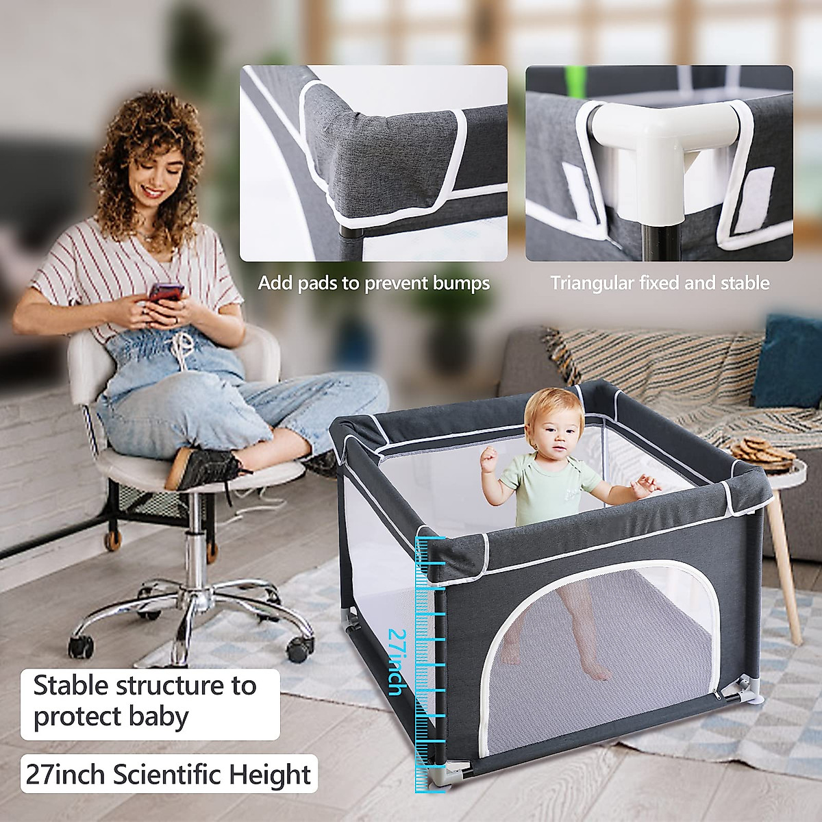 Baby Playpen, HBM Small Playpen for Babies Toddlers, Baby Fence Play Area Indoor & Outdoor Infant Safety Activity Center,Sturdy Play Yard with Anti-Slip Suckers