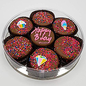 Happy Birthday Chocolate Dipped Oreo Cookies Gift | Olde Naples Hand Decorated Oreo Cookies | Gift Basket 7pc Oreo Cookies Assortment Milk Chocolate (Pink)