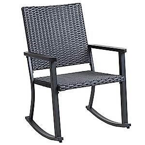 C-Hopetree Outdoor Rocking Chair for Outside Patio Porch, Metal Frame, Black All Weather Wicker