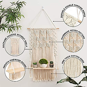 OMOMIO Macrame Wall Hanging Shelf - Bohemian Wall Decor for Bedroom - Woven Rope Macrame Wall Art as Boho Bathroom Shelf Decor - Macrame Shelf Wall Hanging Plant Hanger with Crochet Wall Hangings