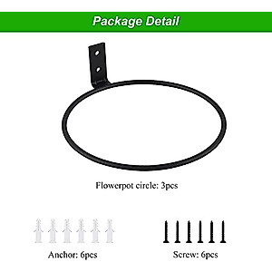 TQVAI 6 inch Flower Pot Holder, Wall Planter Ring Hanger, Wall Mounted Pot Hook Bracket, 3 Pack, Black