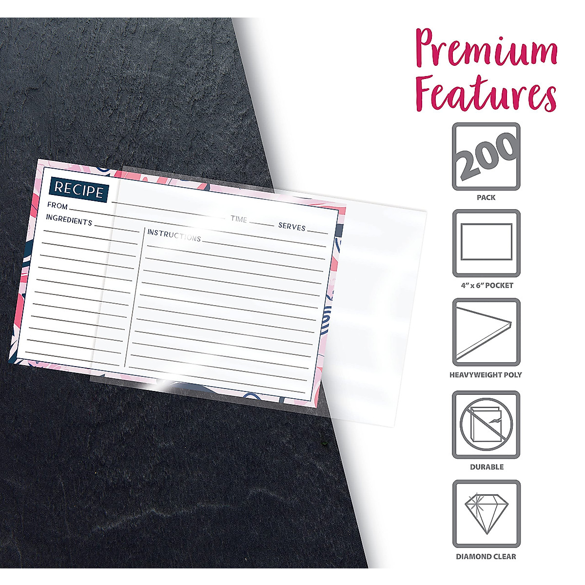 Better Kitchen Products Crystal Clear Recipe Card Covers, 4 x 6 Inch, 200 Pack