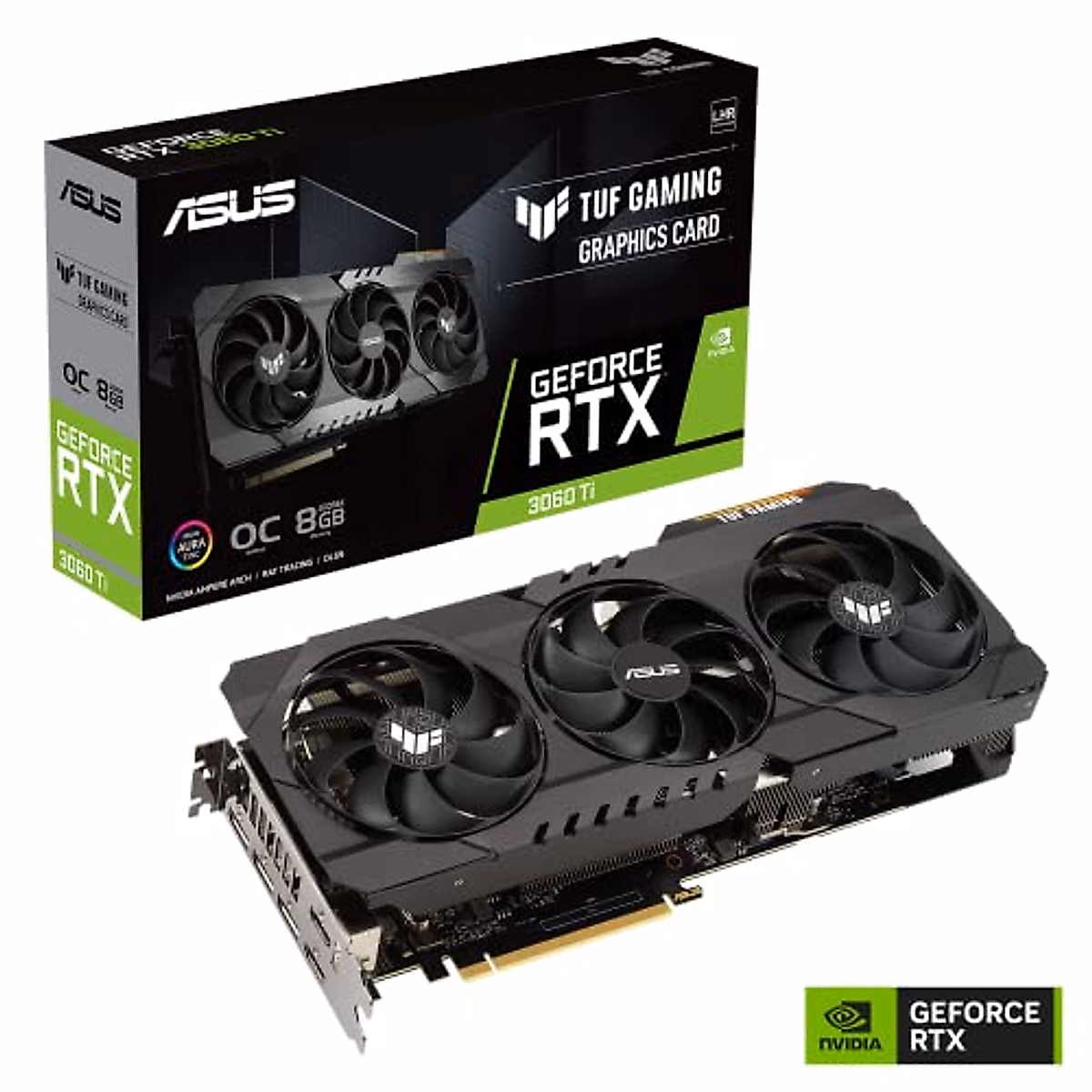 ASUS TUF Gaming NVIDIA GeForce RTX 3060 Ti OC Edition Graphics Card (PCIe 4.0, 8GB GDDR6X, HDMI 2.1, DisplayPort 1.4a, Dual Ball Fan Bearings, Military-Grade Certification, GPU Tweak III)