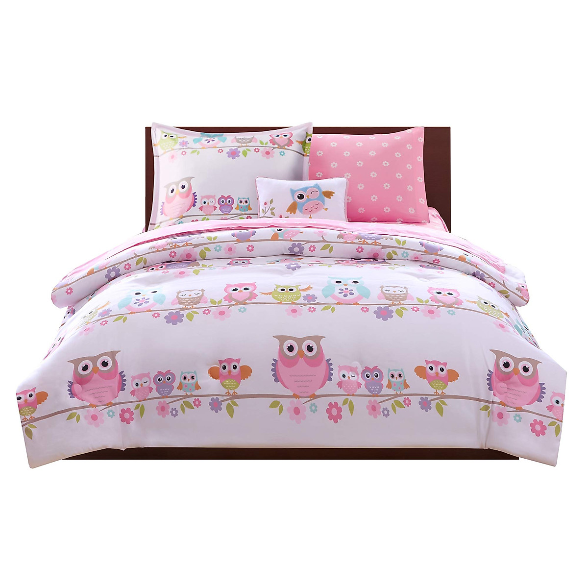 Mi Zone Kids Wise Wendy Bag in A Bag Sets For Girls, Owl Kids Girl Bedding Set – Ultra Soft Microfiber Childrens Bedroom Bed Comforters, Full, White 8 Piece