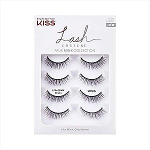 KISS Lash Couture Faux Mink False Eyelashes Multipack, Knot-Free Lash Band, Reusable, Contact Lens Friendly, Easy To Apply, Ultrafine, Tapered, Synthetic Fake Lashes, Style Little Black Dress, 4 Pairs