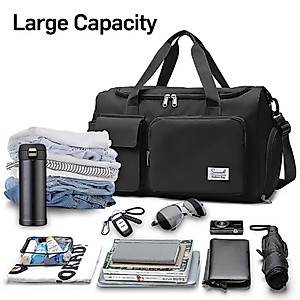 Suruid Sports Gym Bag with Shoes Compartment Travel Duffel Bag with Dry Wet Separated Pocket for Men and Women, Overnight Bag Weekender Bag Training Handbag Yoga Bag - Black