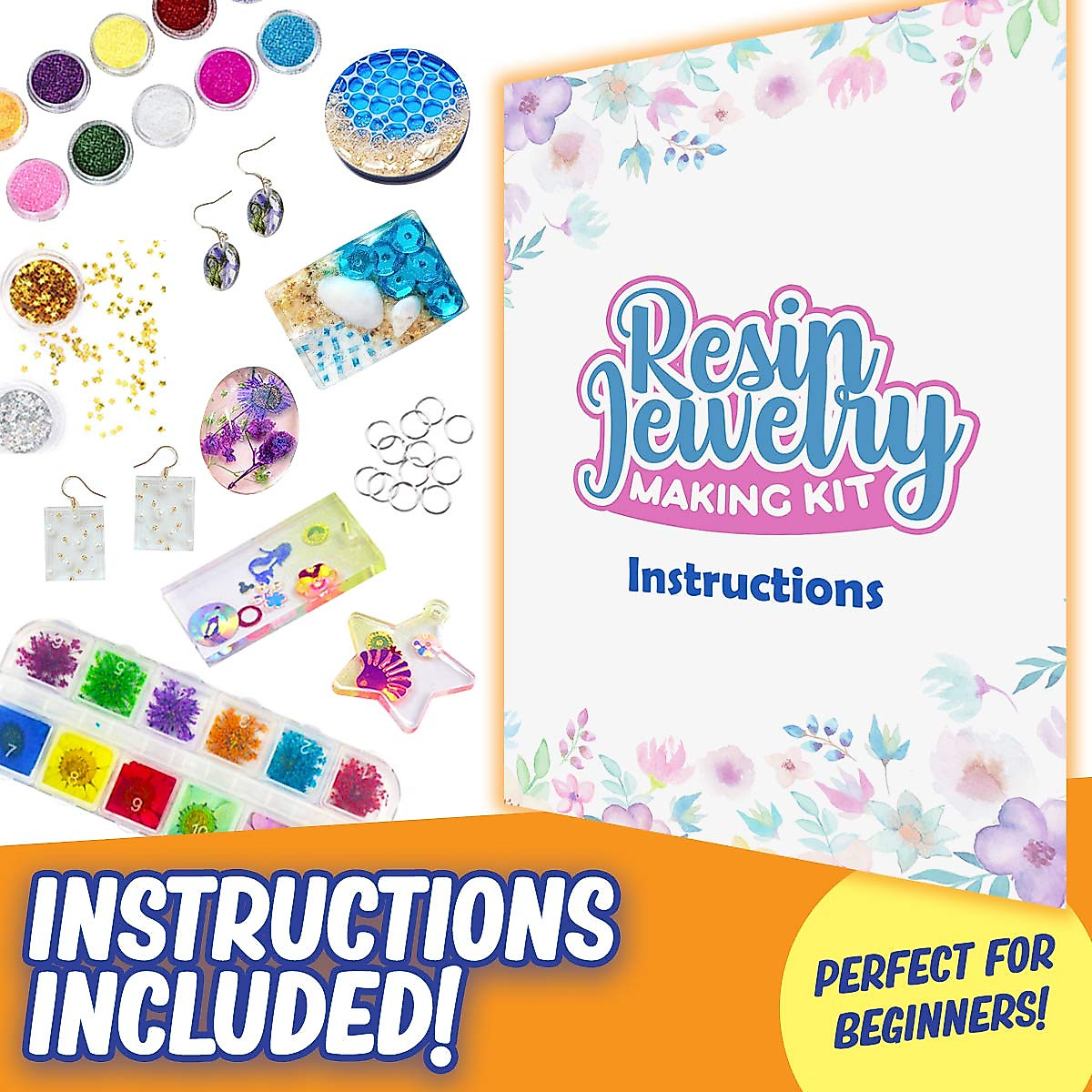 Insnug Epoxy Resin Molds Jewelry Making Kit-Silicone Mold Resin Kit Dried Flowers,Arts and Crafts Supplies Dye for Jewelry Storage Office Home Decor Decorations Keychain Accessories