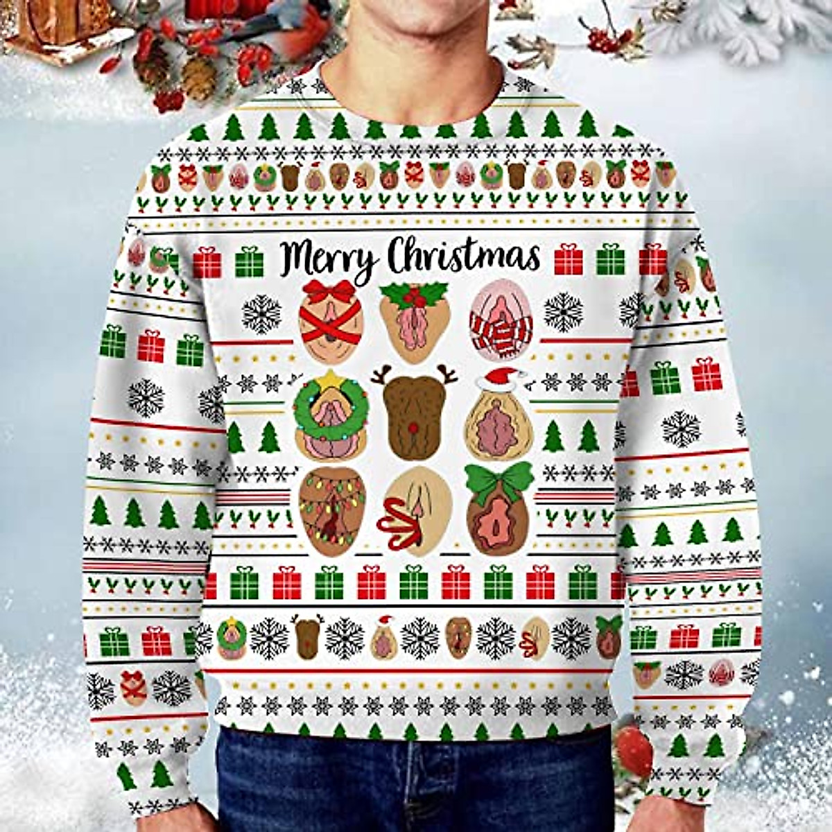 Mens Ugly Christmas Sweatshirt 3D Printed Graphic Sweatshirts Funny Top Crewneck Long Sleeve Holiday Pullover