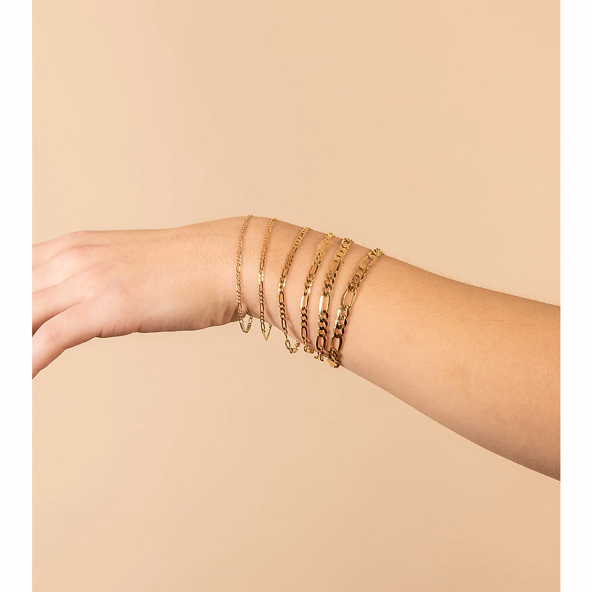 Olive & Chain Solid 10k Gold Figaro Link Chain Bracelet for Men/Women, Yellow Gold, Hypoallergenic, Lobster Clasp Closure