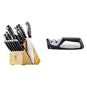 HENCKELS Premium Quality 15-Piece Knife Set with Block and Knife Sharpener
