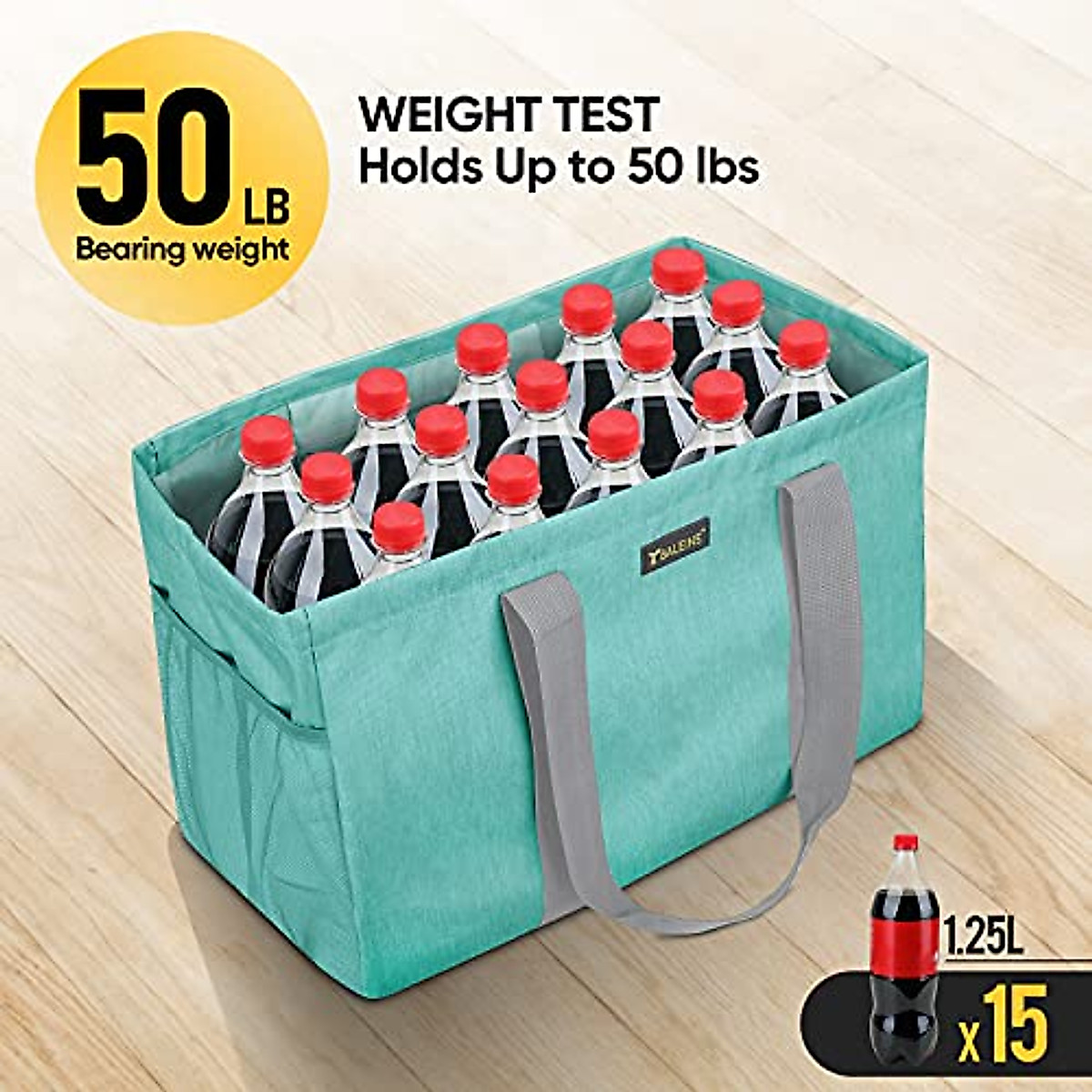 BALEINE Soft 9 Gallon Extra Large Utility Tote, Foldable Reusable Storage Bag (Sea Green)