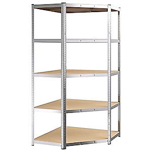 vidaXL 3X 5-Layer Heavy-Duty Shelves Industrial Shelving Workshop Storage Rack Warehouse Corner Shelf Unit Silver Steel and Engineered Wood