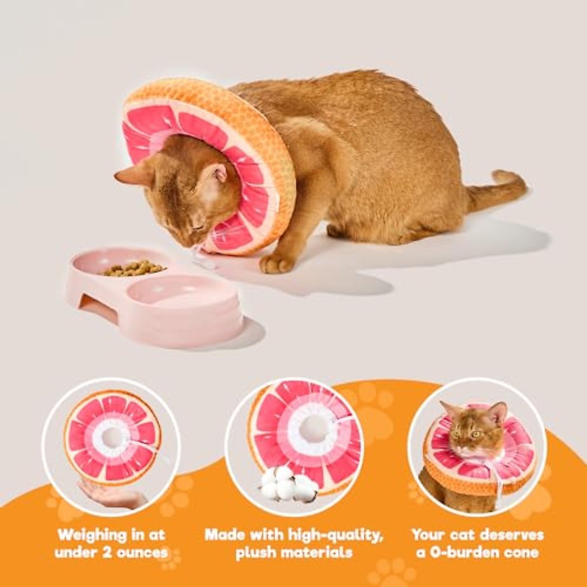 Cat Cone, Adjustable Cat Recovery Collar, Extra Soft Cat E Collar with Drawstrings, Prevent Licking and Scratching (Grapefruit, Medium)
