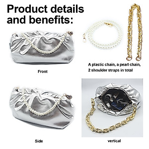 NAARIIAN Women‘s cloud-shape Metallic PU dumpling bags | Chunky chain clutch purses | Detachable shoulder strap Evening Handbags (Silver)